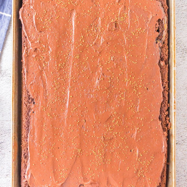 Moist Chocolate sheet pan poke cake - The Kitchen Bucket List